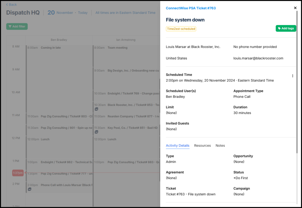 Schedule Directly from the Ticket with TimeZest